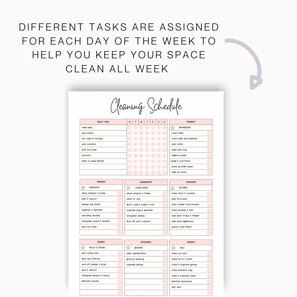 Cleaning Routine Template, Cleaning Schedule Checklist, Physical Deep ...