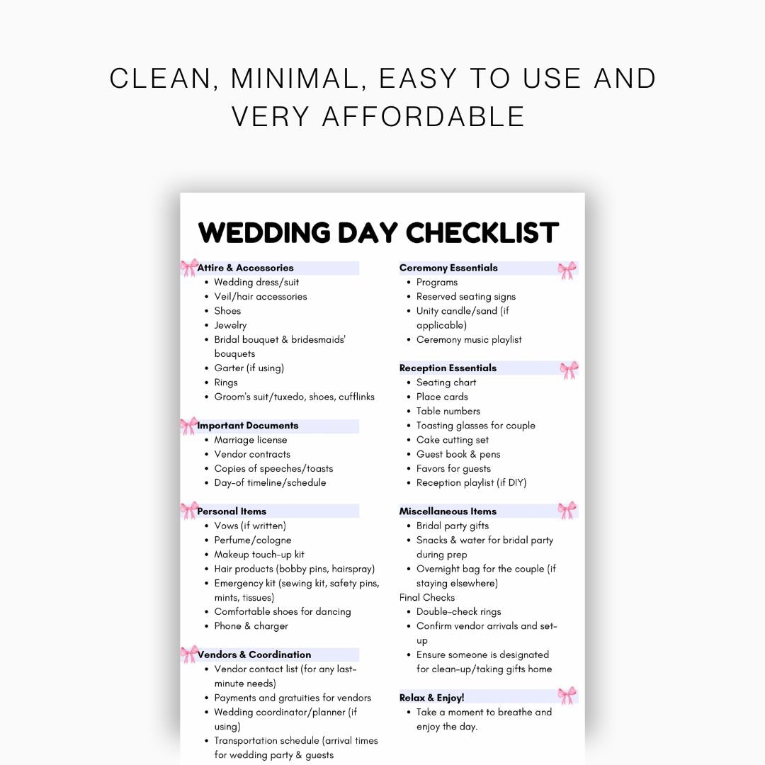 Wedding Day Checklist, Dream Wedding Planner, Wedding Day Essentials ...