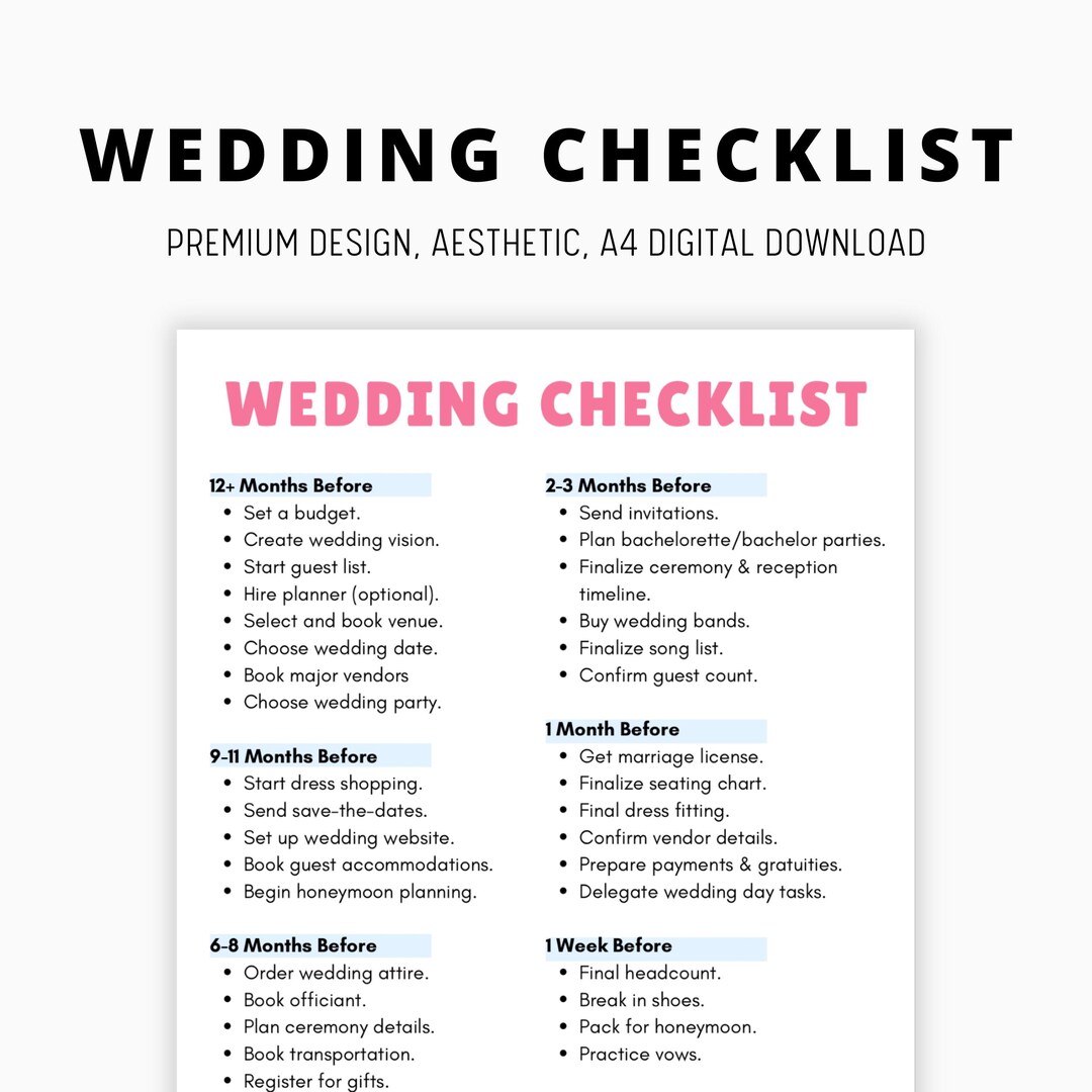 Wedding Planning Timeline Checklist, Wedding Planner Template, Wedding ...