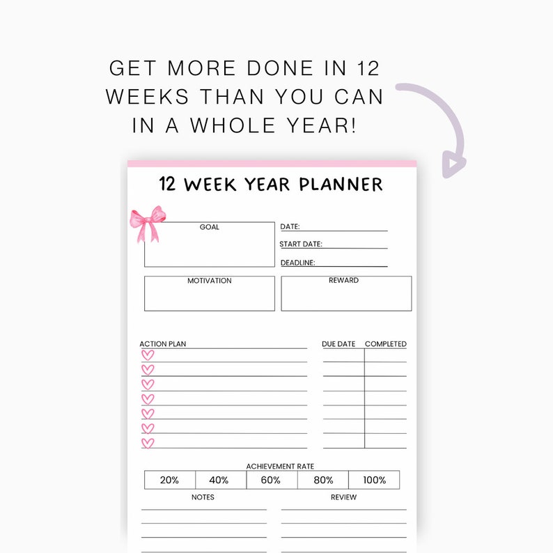 12 Week Year Planner, Goal Planner, Project Management System ...
