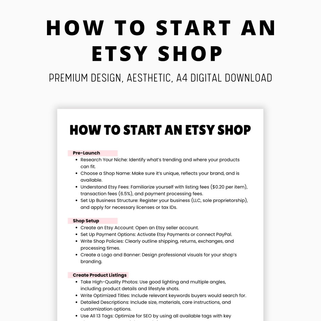 How to Start an Etsy Shop, Etsy Shop Launch Checklist, Etsy Seo Guide ...