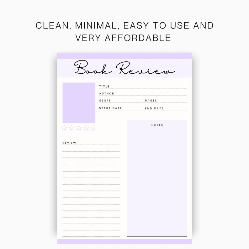 Book Review Template, Printable Reading Journal, Book Review Planner ...