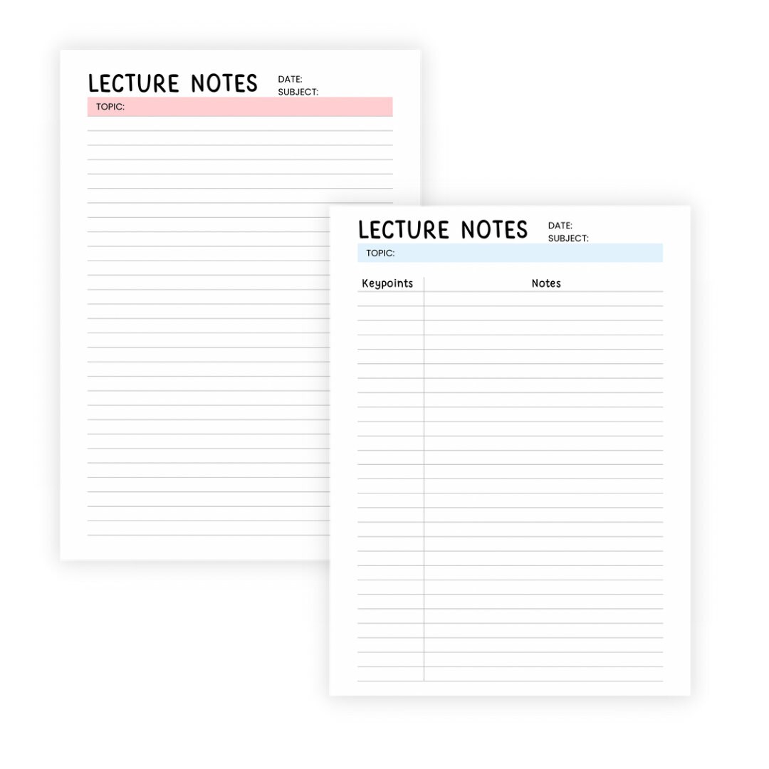 Lecture Notes, Printable Lecture Notes, Note Taking, Student Notes ...