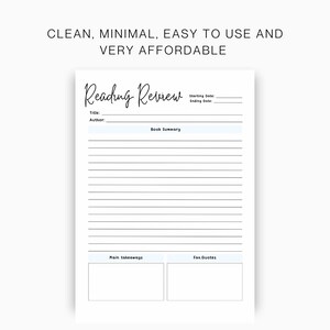 Book Review Template, Reading Journal Printable, Book Summary, Reading ...