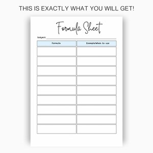 Formula Sheet, Printable Equation Sheet, Study Essential, Maths ...