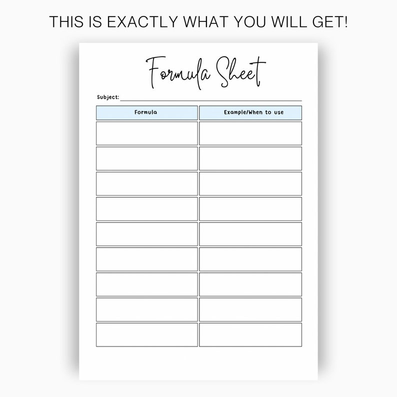 Formula Sheet, Printable Equation Sheet, Study Essential, Maths ...