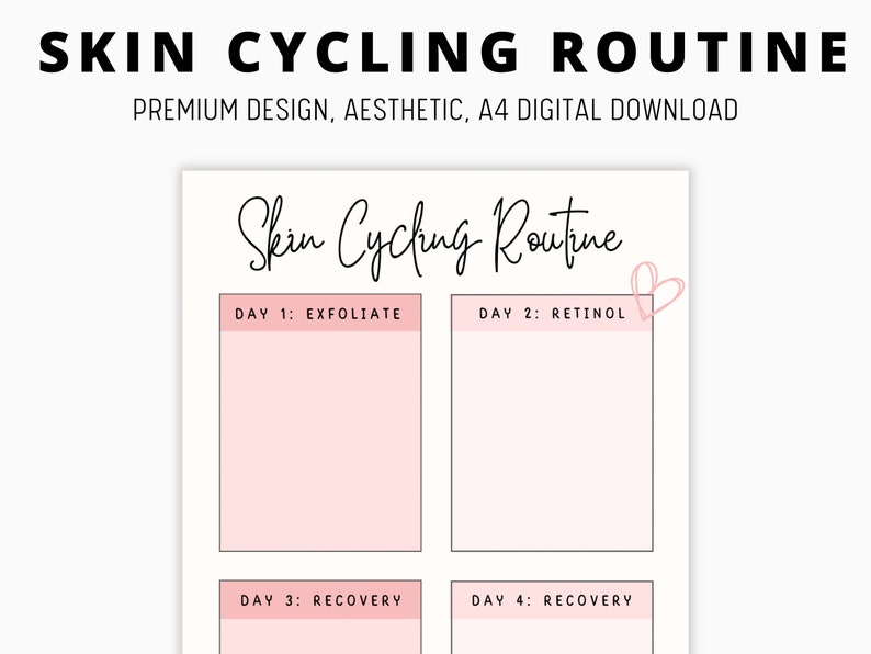 Skin Cycling Routine, Skin Cycling Template, Skincare Routine, Beauty Planner, Glow up Journal ...