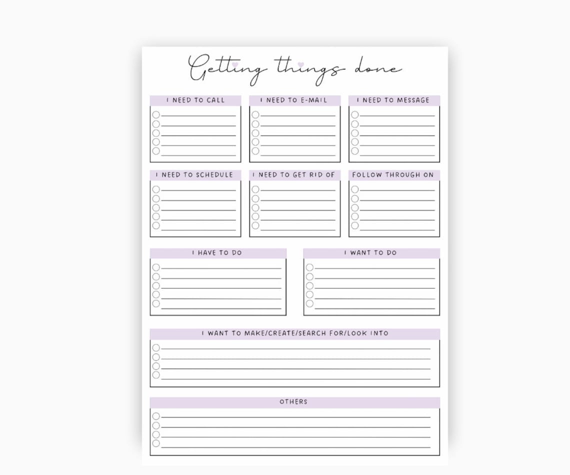 Getting Things Done Printable, Task Organizer, GTD Inbox, GTD Planner ...