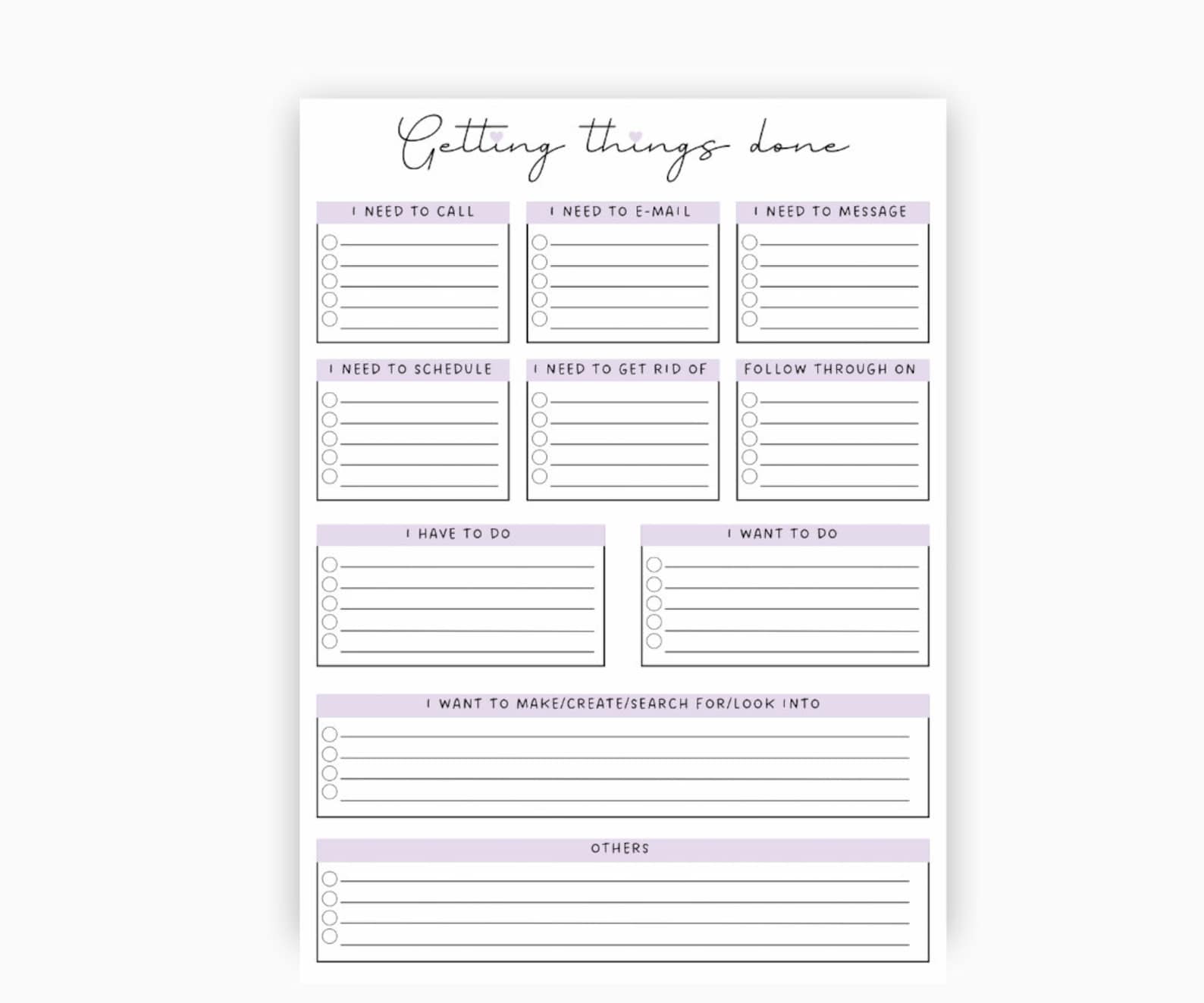 Getting Things Done Printable, Task Organizer, GTD Inbox, GTD Planner ...