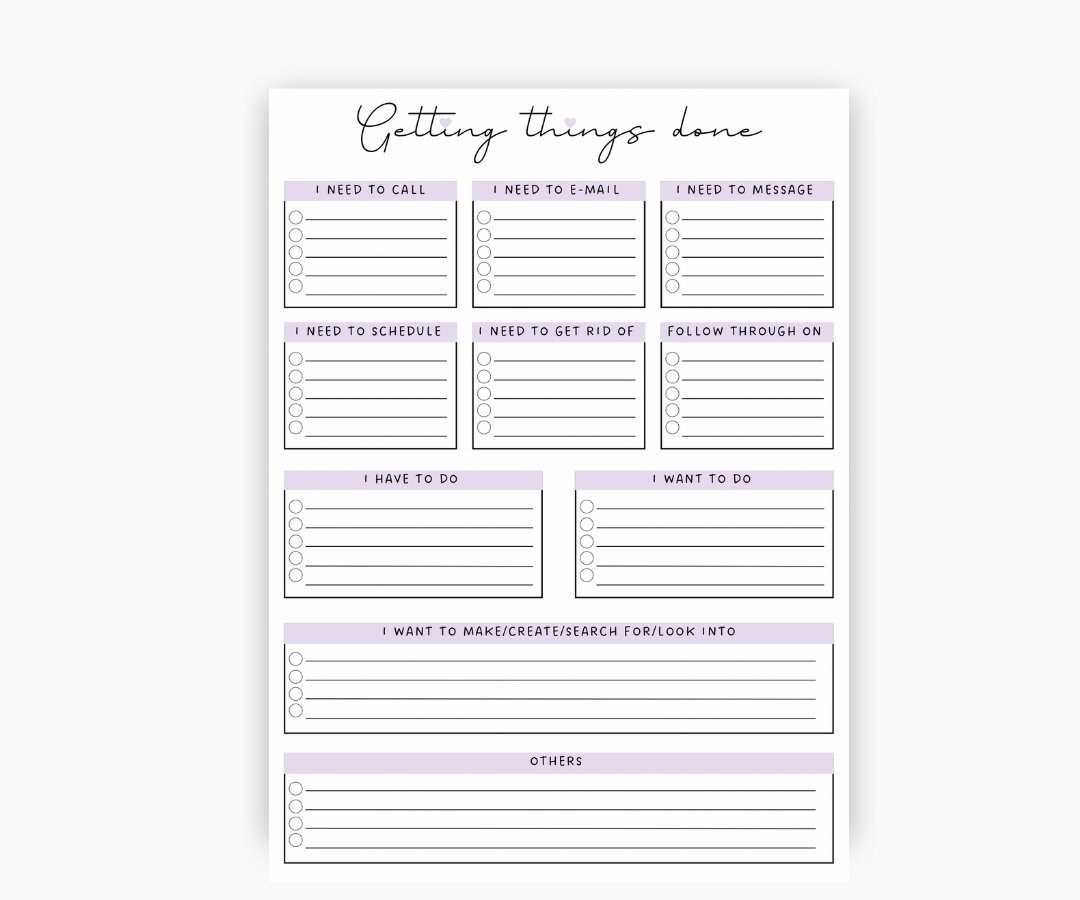Getting Things Done Printable, Task Organizer, GTD Inbox, GTD Planner ...