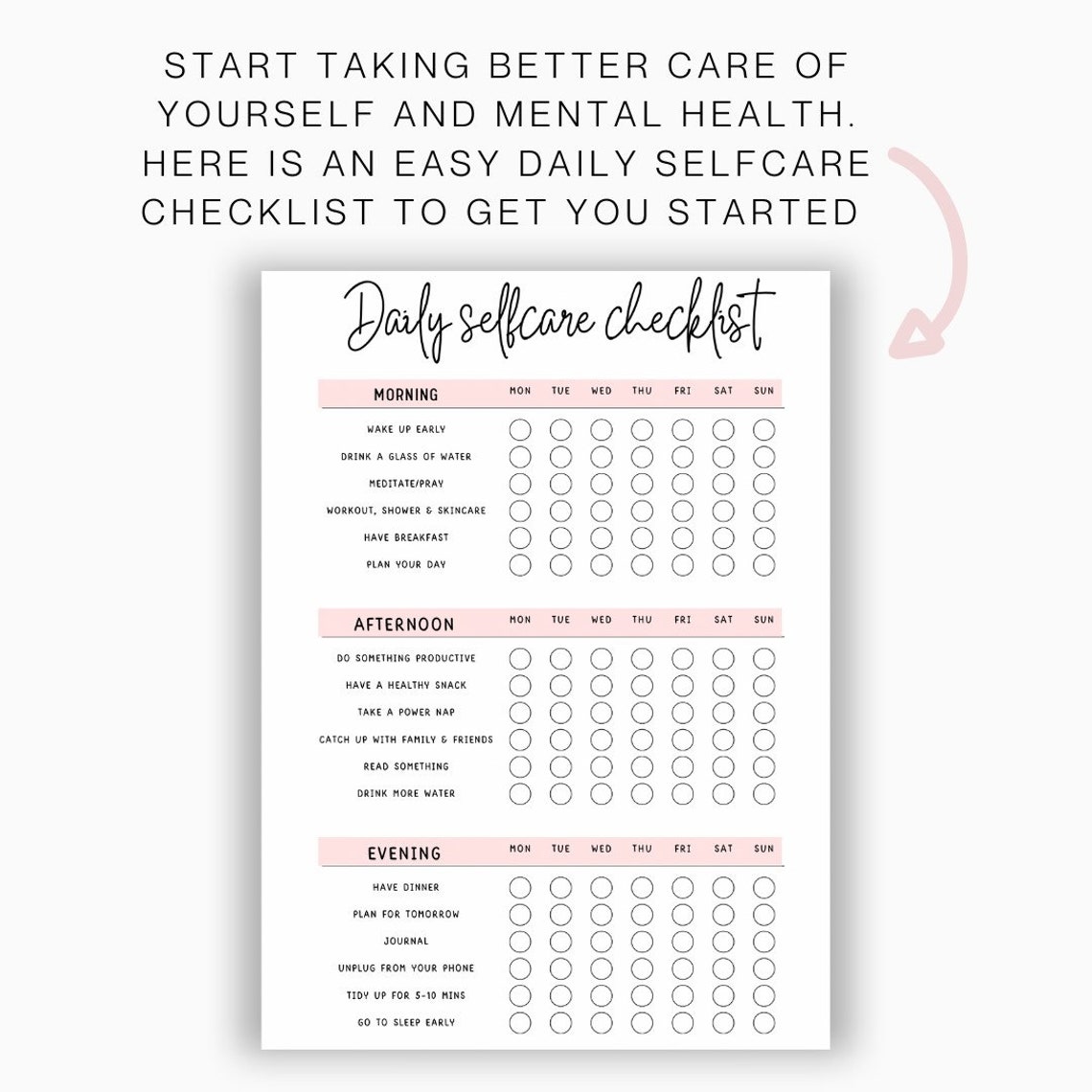 Daily Self Care Checklist Self Care Tracker Printable Self Etsy