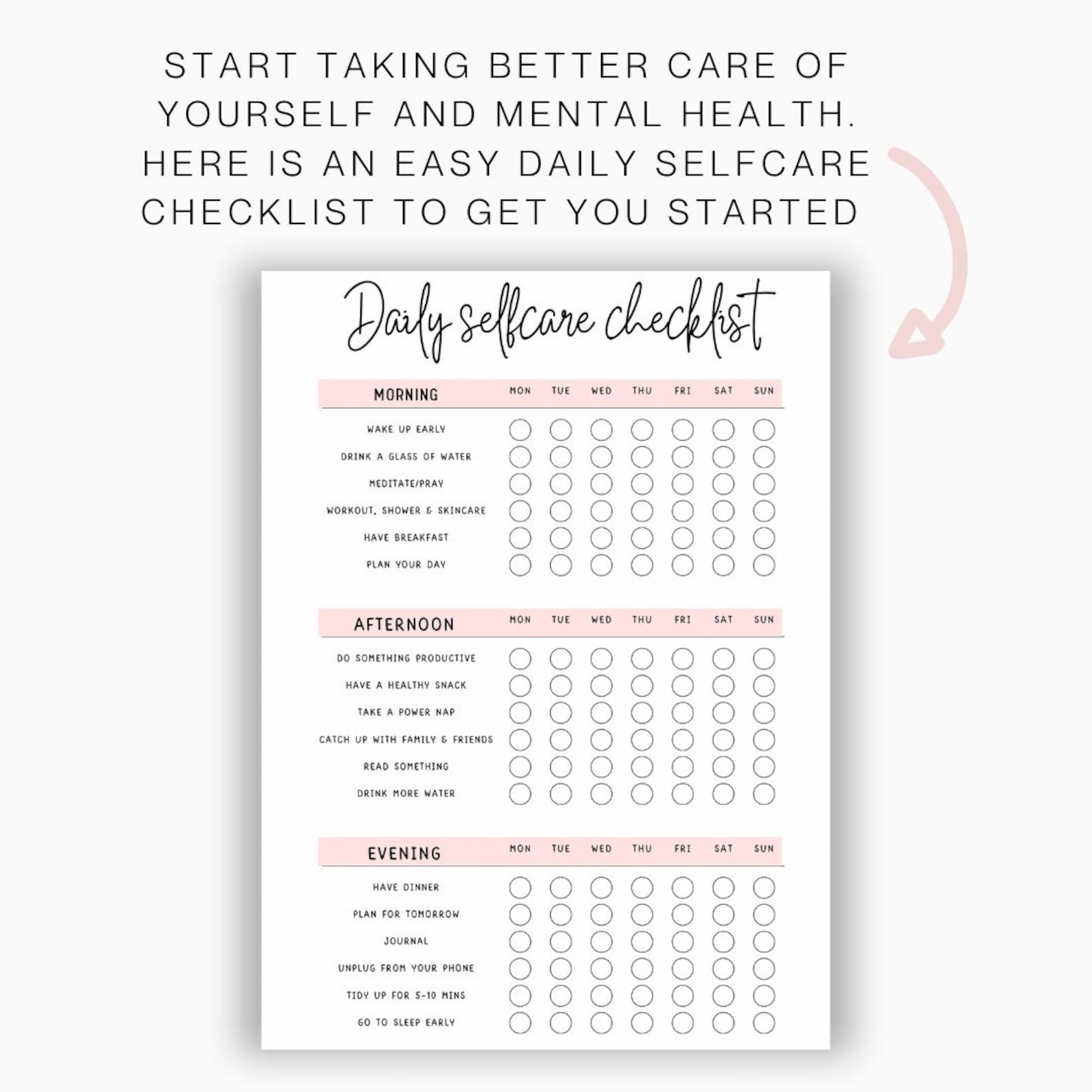 Daily Self Care Checklist Self Care Tracker Printable Self Care
