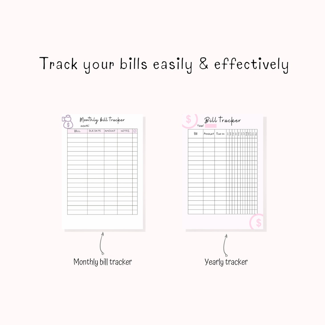 Bill Tracker Printable With Monthly Bill Tracker and Yearly Bill ...