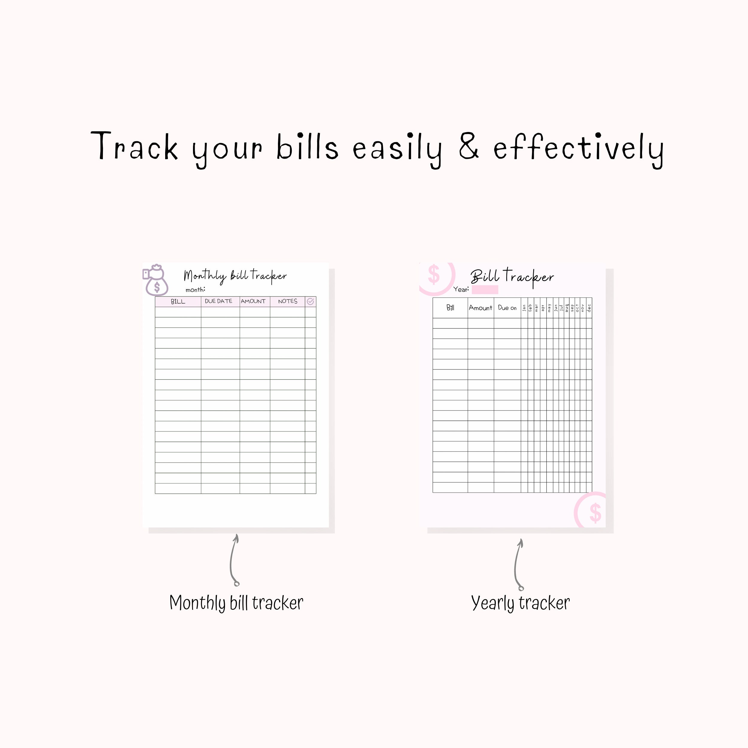 Bill Tracker Printable With Monthly Bill Tracker and Yearly Bill ...