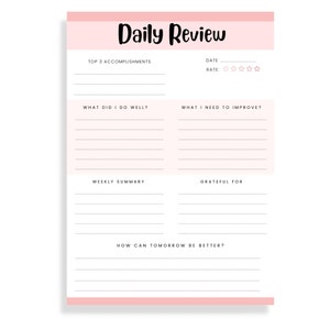 Daily Review Template, Daily Reflection Worksheet, Daily Summary ...