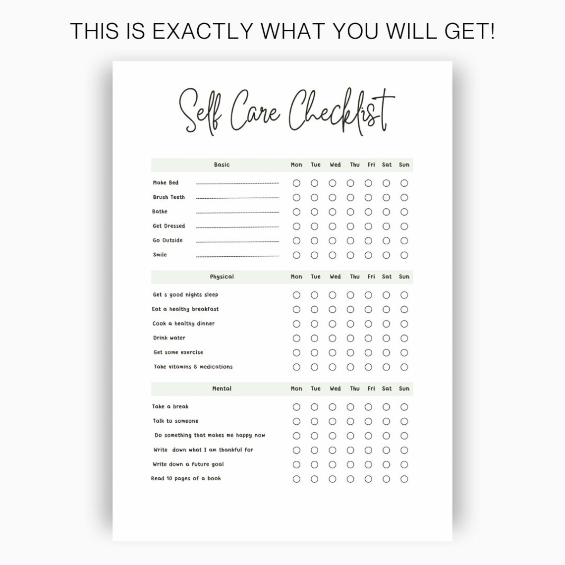Daily Self Care Checklist, Self Care Tracker, Printable Self Care ...
