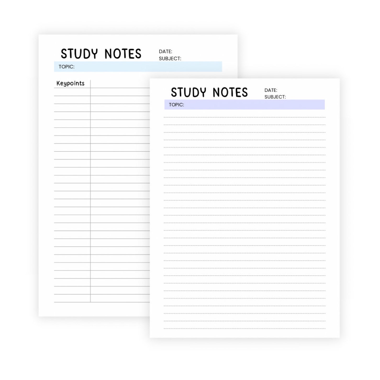 Study Notes Template, Printable Study Notes, Study Planner, Aesthetic