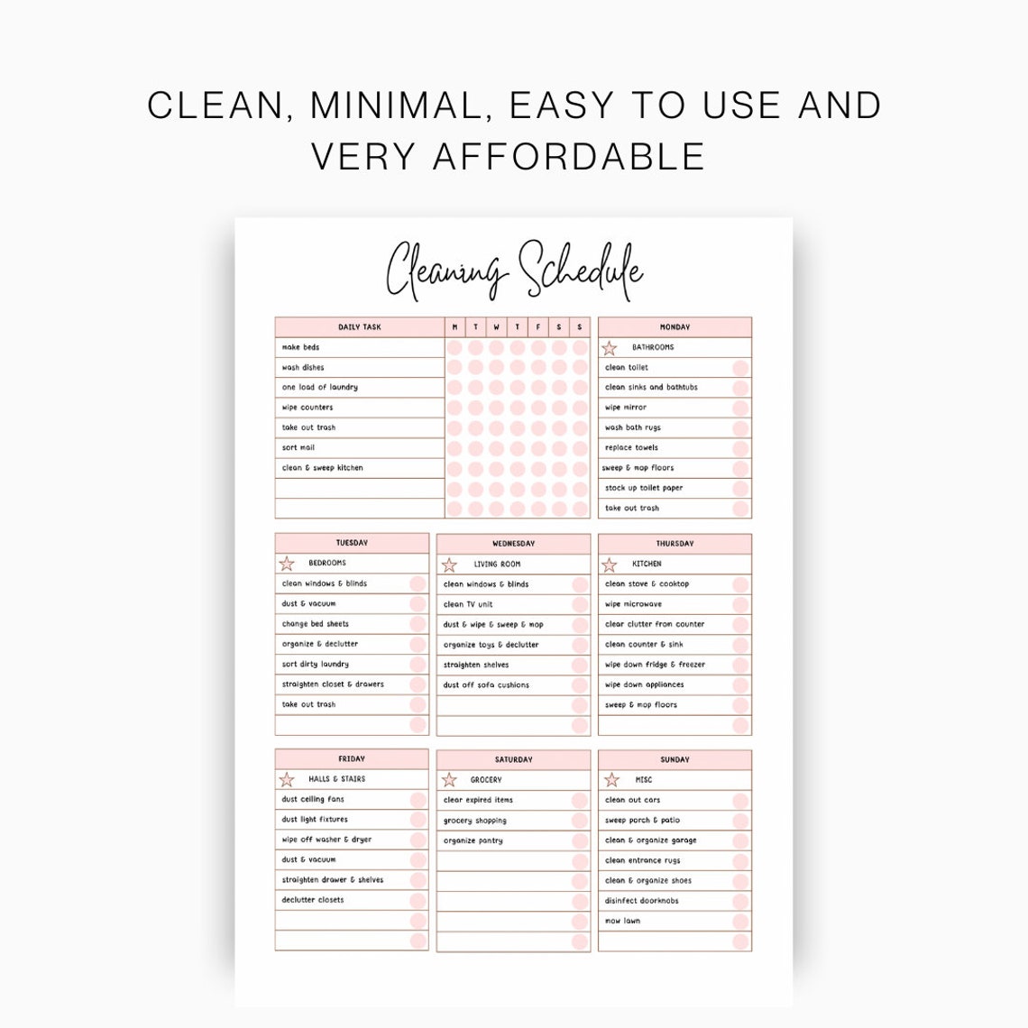 Cleaning Routine Template, Cleaning Schedule Checklist, Physical Deep ...