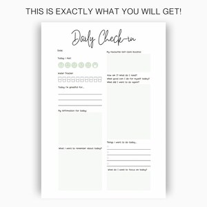 Daily Check in Template, Daily Reflection Planner, 5 Minute Journal ...