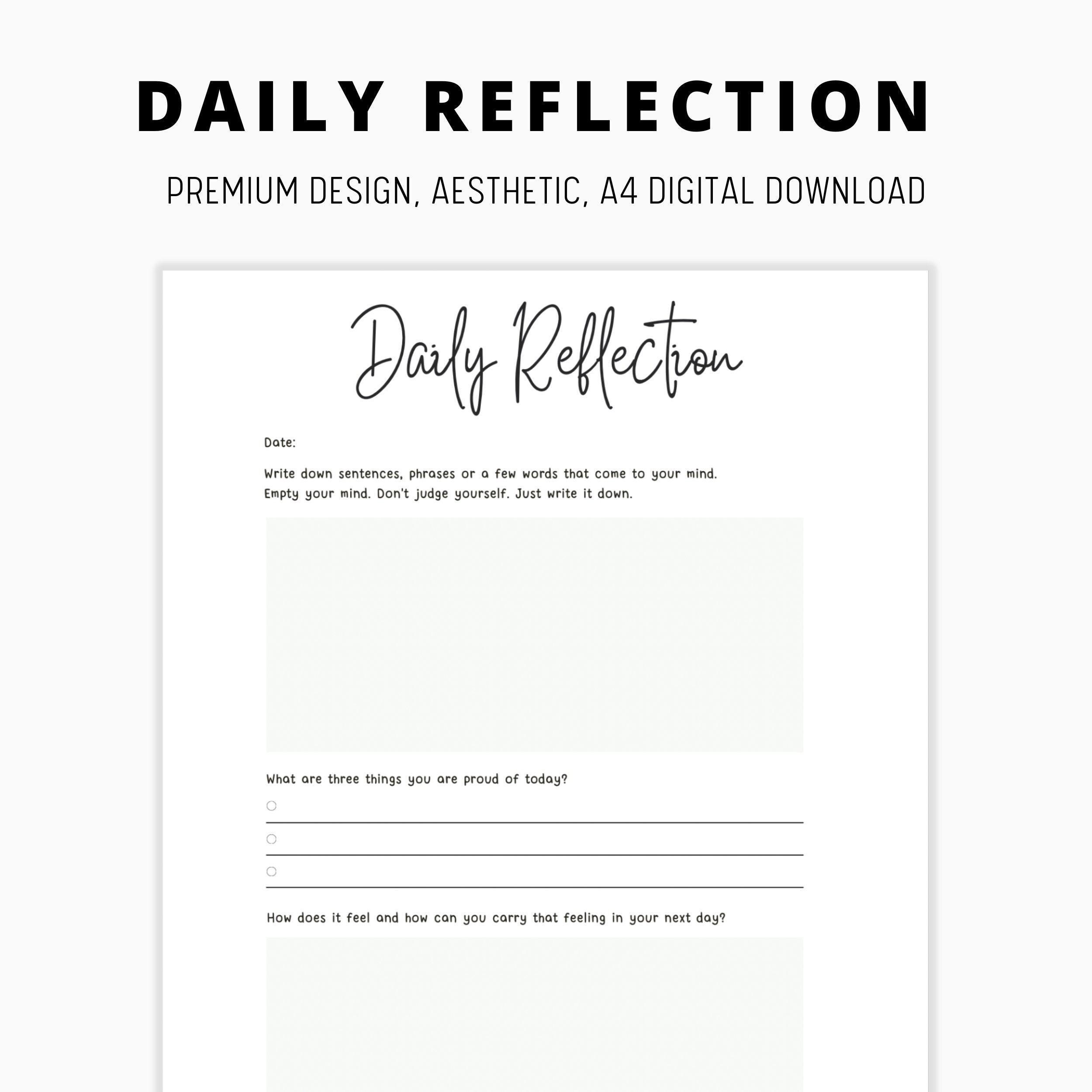 Daily Reflection Template, Printable Daily Review , 5 Minute Journal, Gratitude Journal, Daily ...