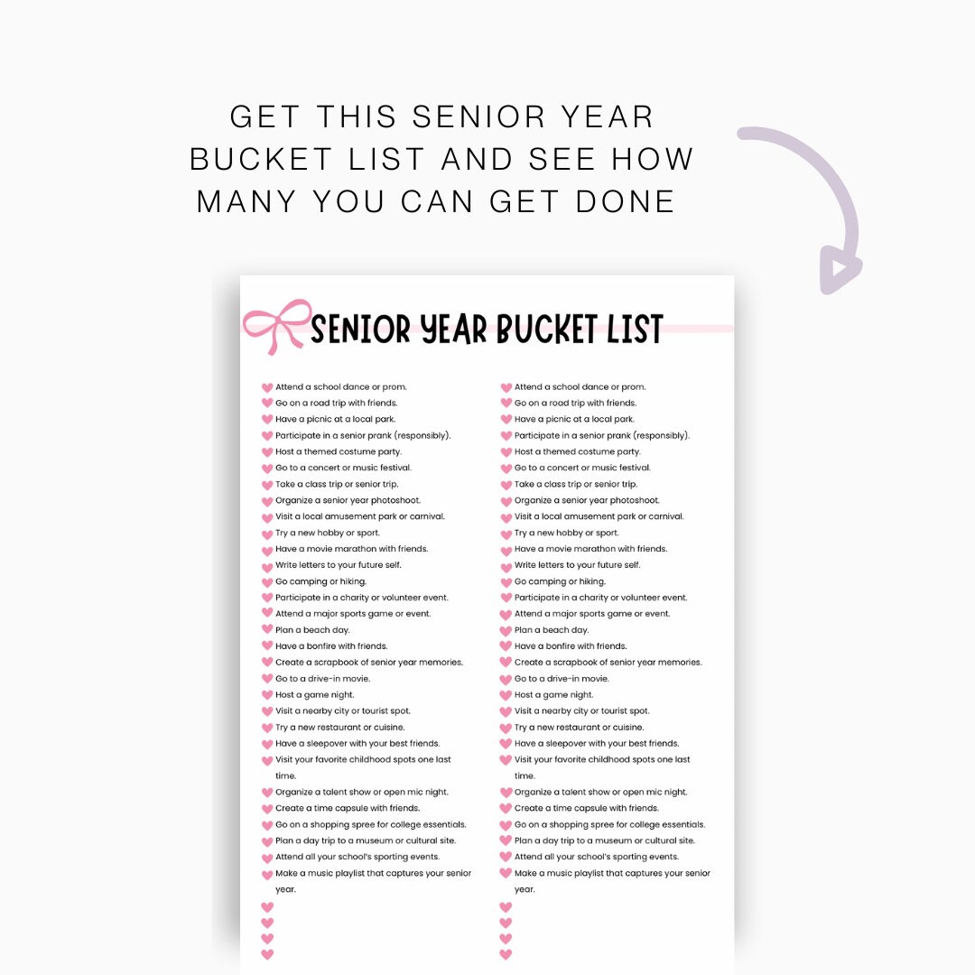 Senior Year Bucket List, Ultimate Senior Year Planner, Summer Break ...