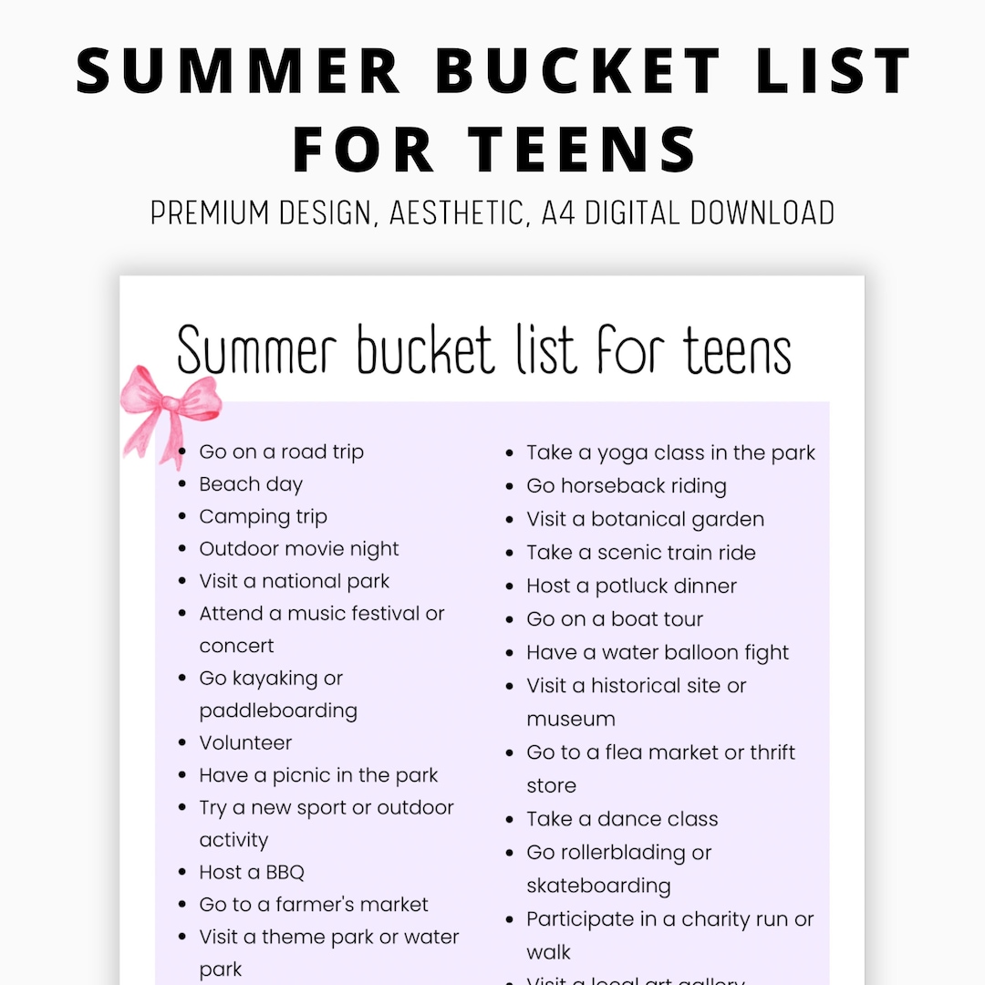 Summer Bucket List Ideas for Teens, Summer Checklist, Summer Challenge ...