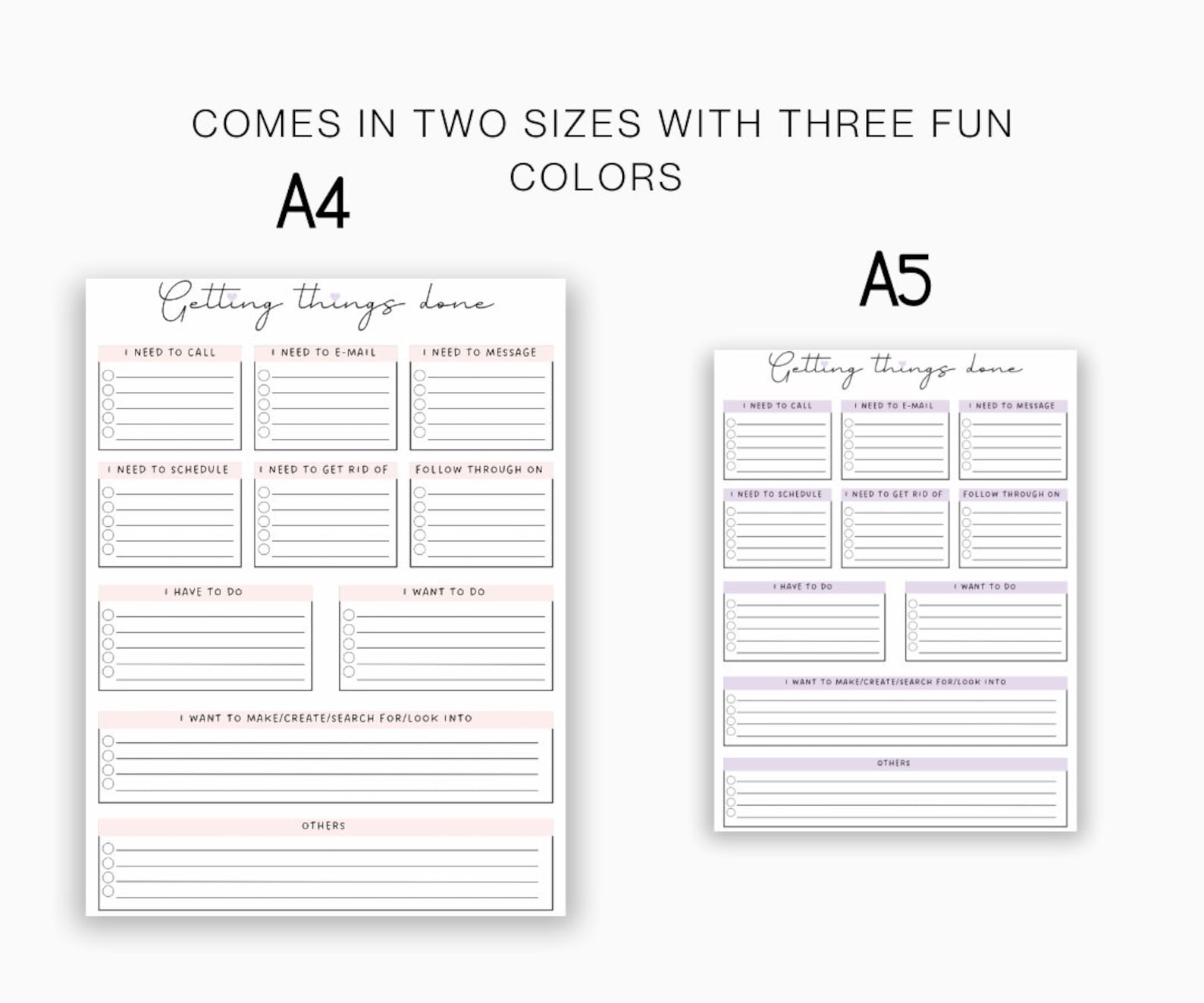 Getting Things Done Printable, Task Organizer, GTD Inbox, GTD Planner ...