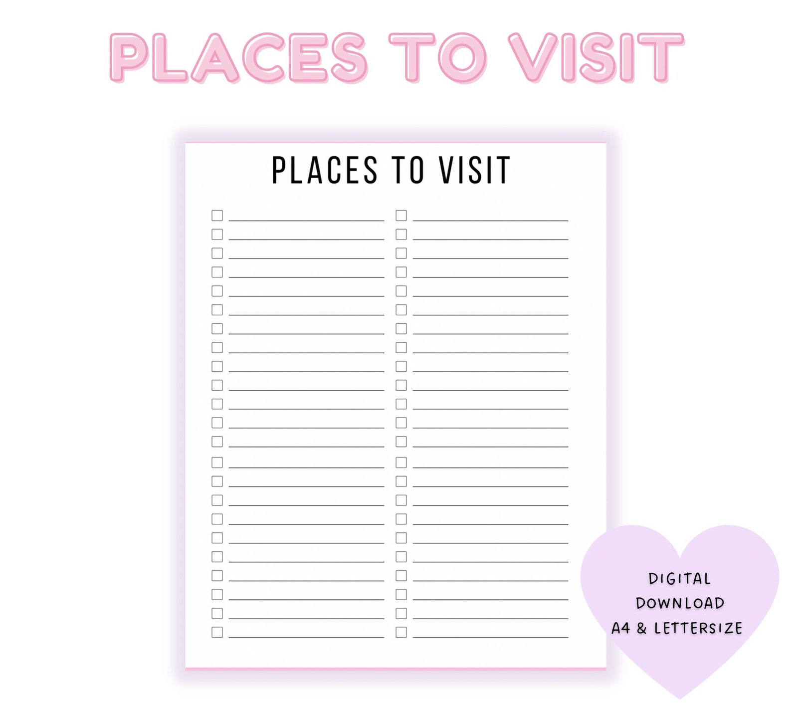 Places to Visit Printable Travel Bucket List Places to See - Etsy
