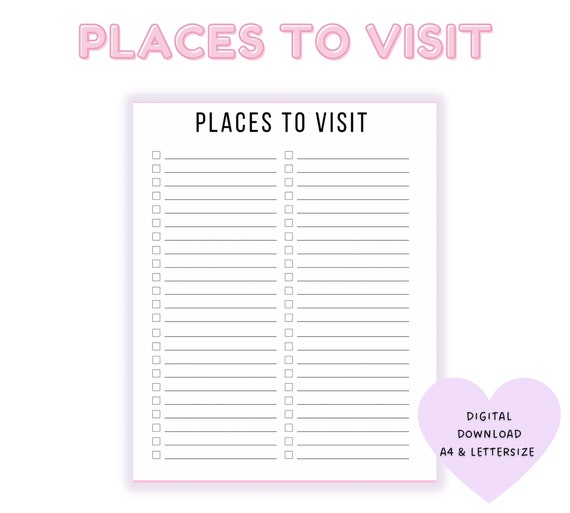 Places to Visit Printable Travel Bucket List Places to See - Etsy