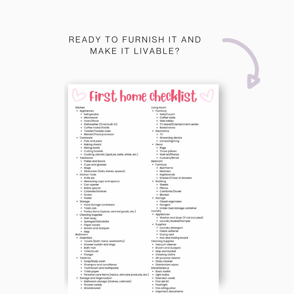 New Home Checklist, First Apartment Checklist, First Home Essentials ...