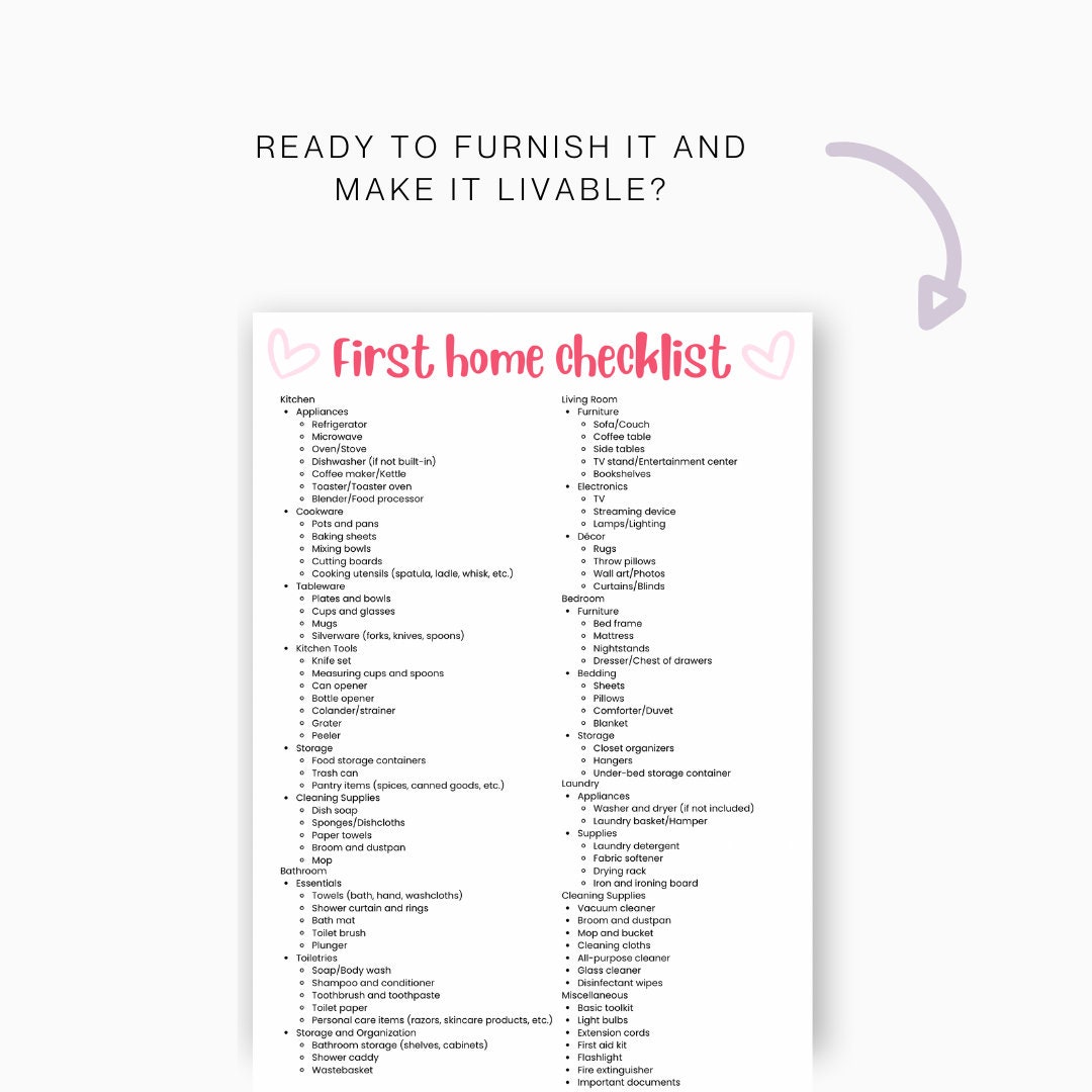 New Home Checklist, First Apartment Checklist, First Home Essentials ...