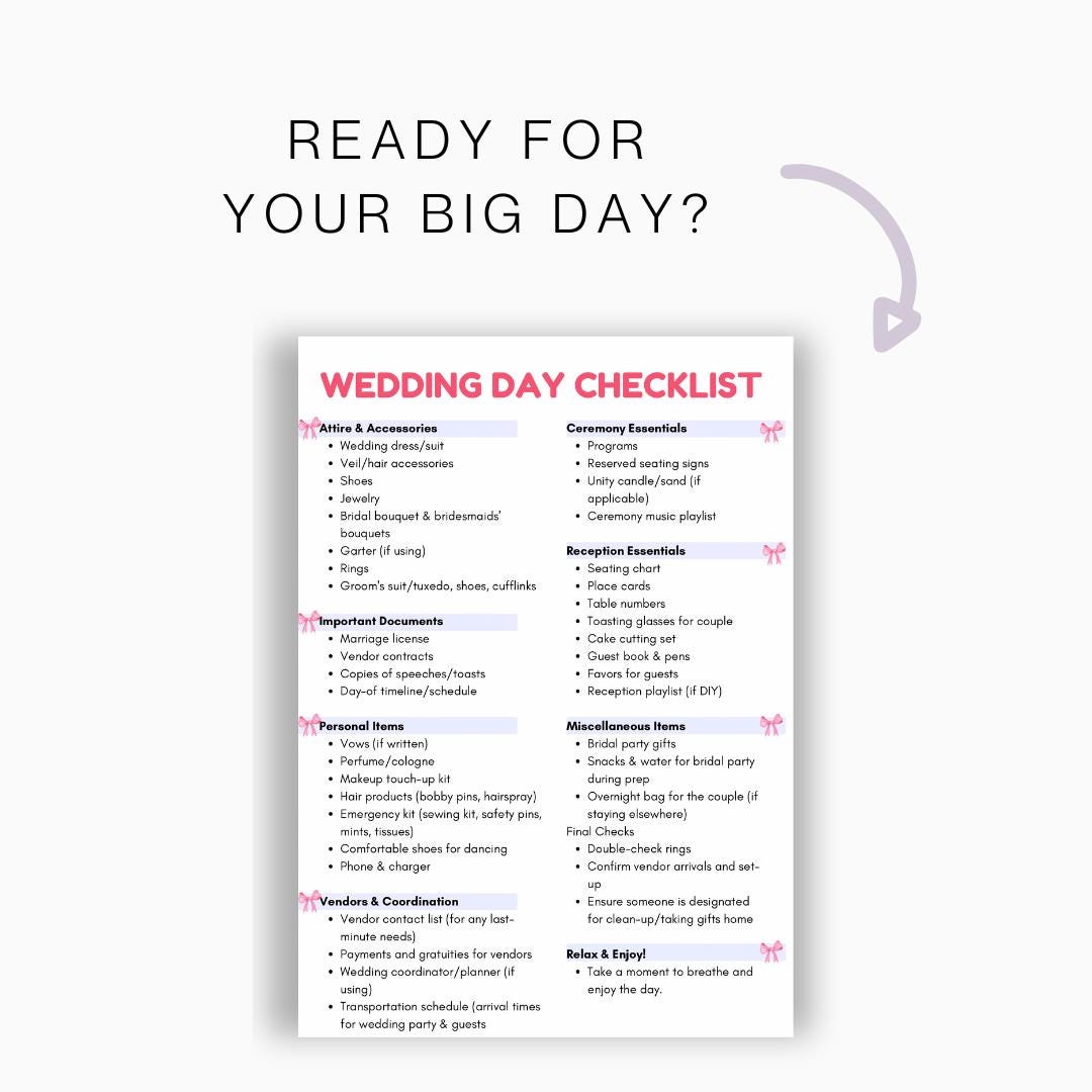 Wedding Checklist Template, Wedding Day Essentials, Dream Wedding ...