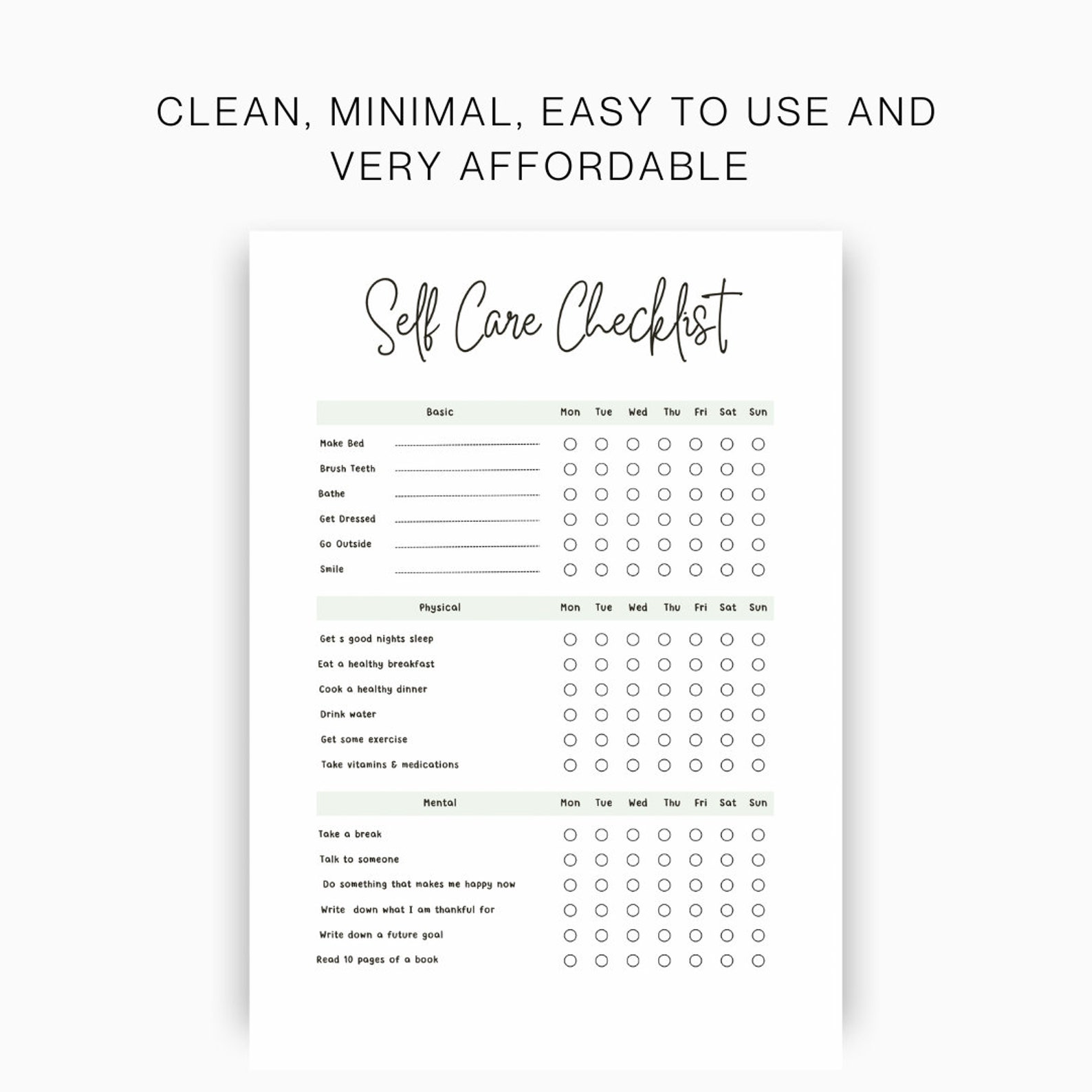 Daily Self Care Checklist, Self Care Tracker, Printable Self Care ...