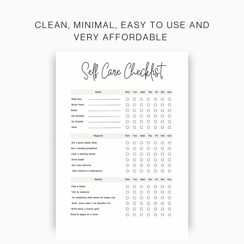 Daily Self Care Checklist, Self Care Tracker, Printable Self Care ...
