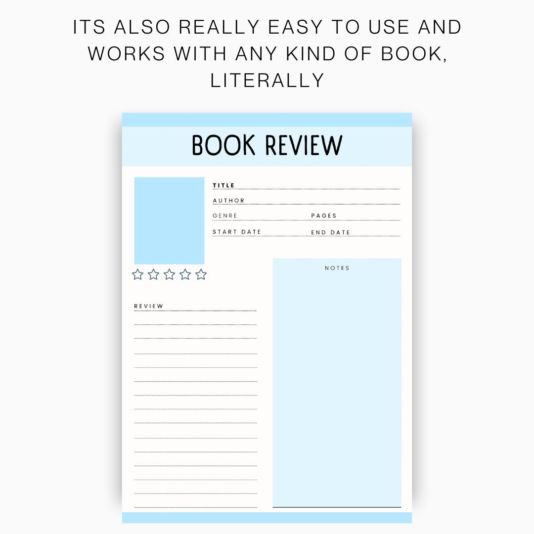Book Review Template, Printable Reading Journal, Book Review Planner ...