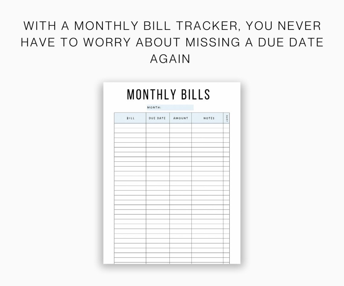 Bill Payment Tracker, Monthly Bill Planner, Monthly Payment, Monthly ...