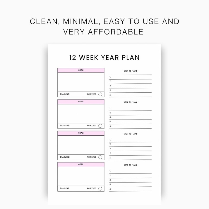 12 Week Year Planner, Goal Planner, Project Management System ...