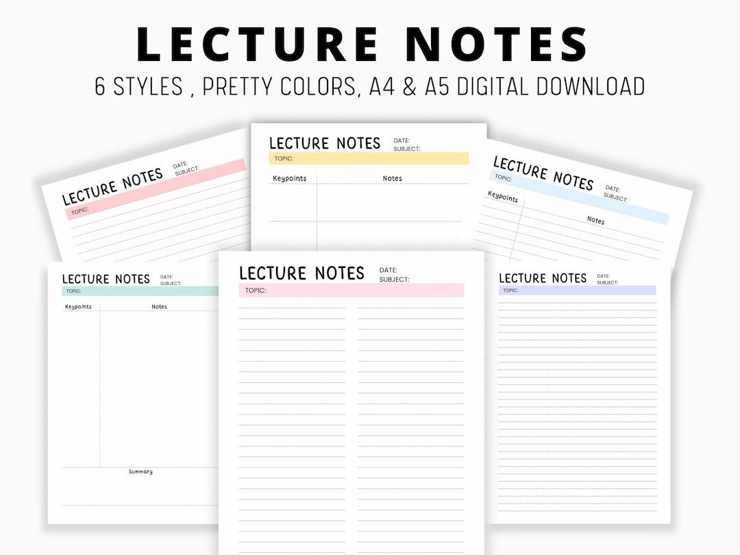 Lecture Notes, Printable Lecture Notes, Note Taking, Student Notes ...