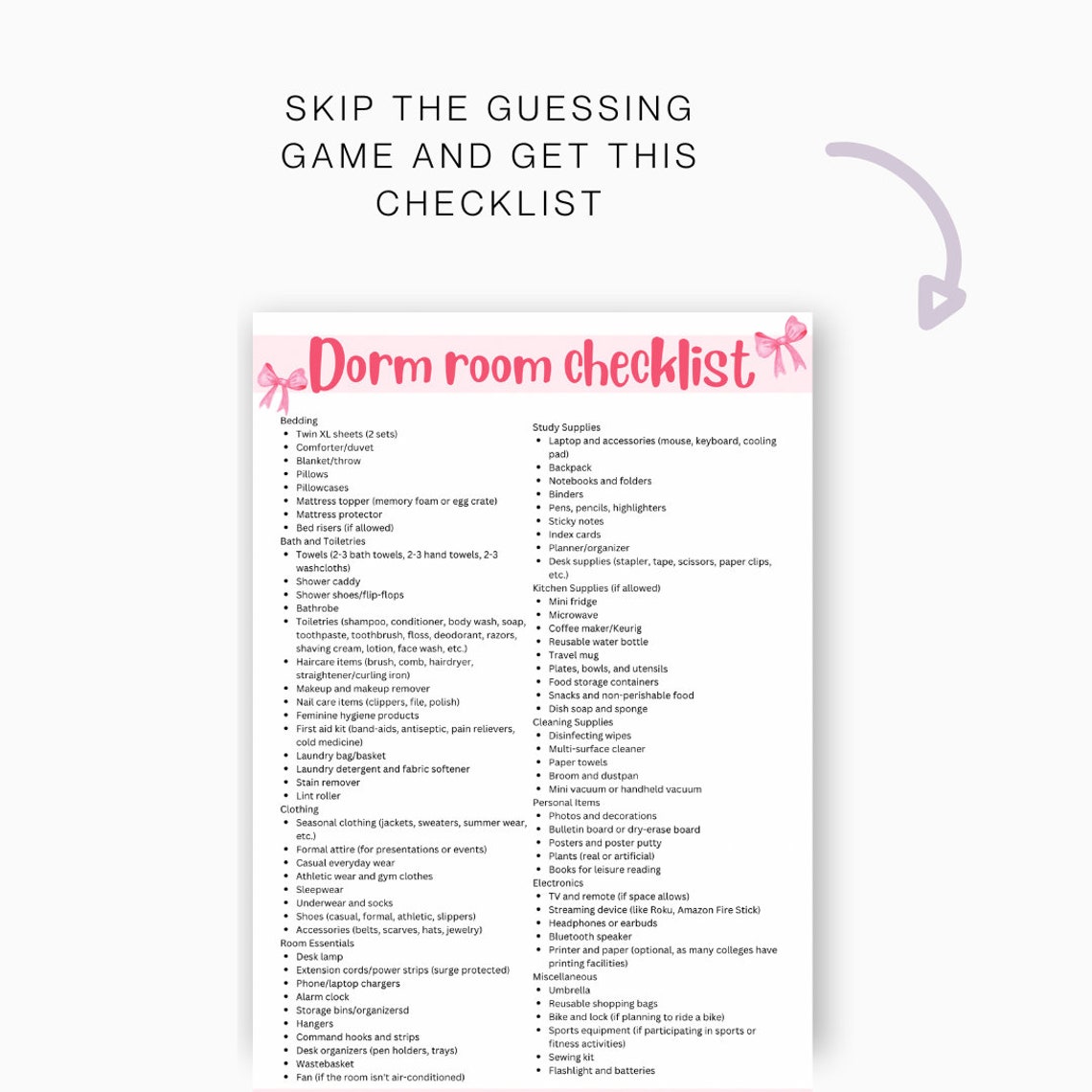 Dorm Room Checklist For Her 2024 Dorm Essentials College Packing List