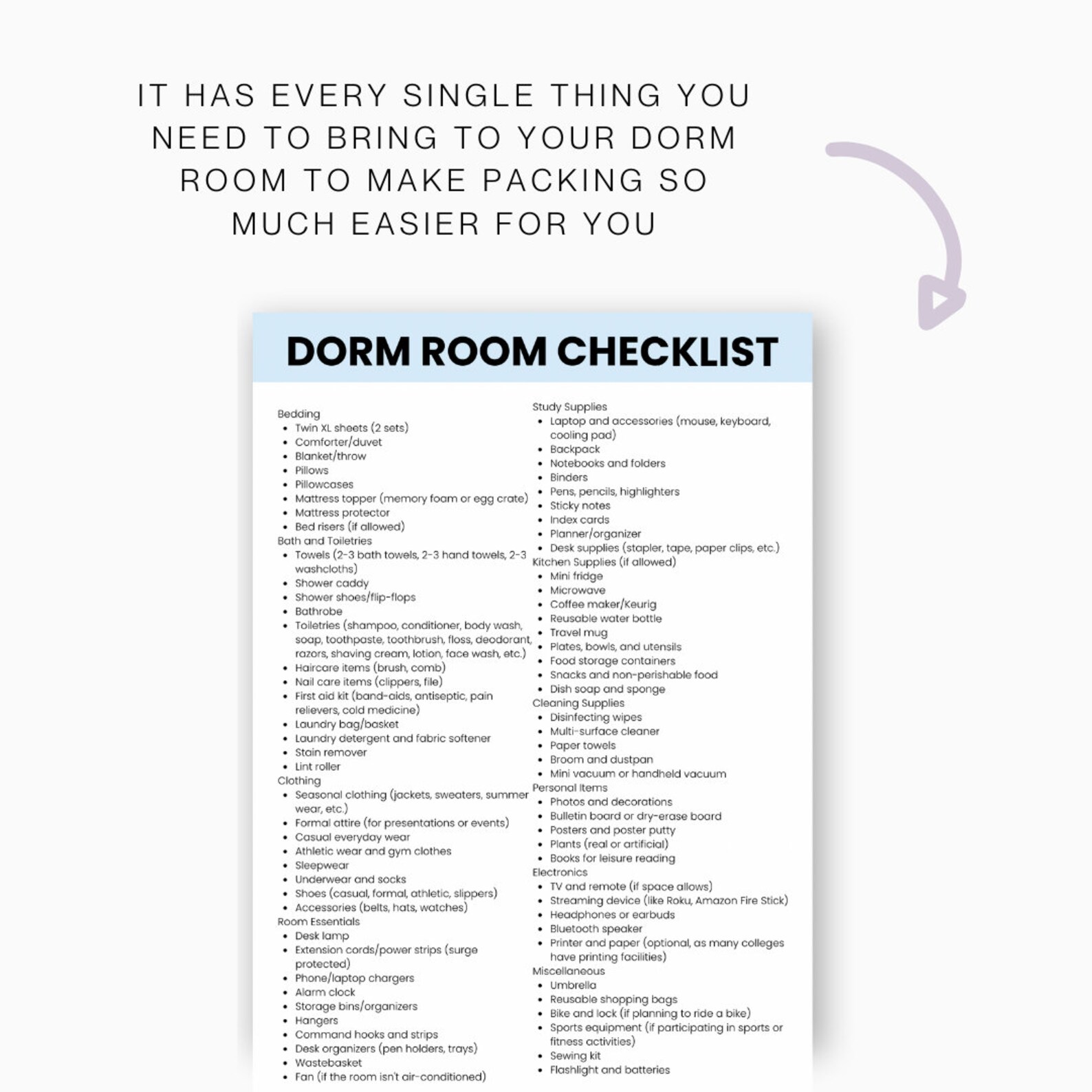 2024 College Packing List for Guys, Dorm Room Essentials for Him, 2024 ...