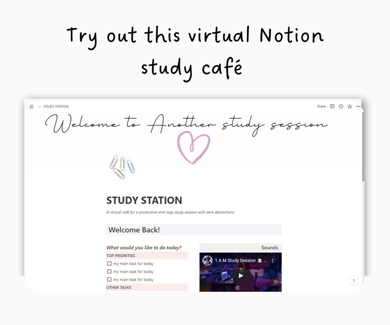 Student Notion Template Study Session Notion Template - Etsy