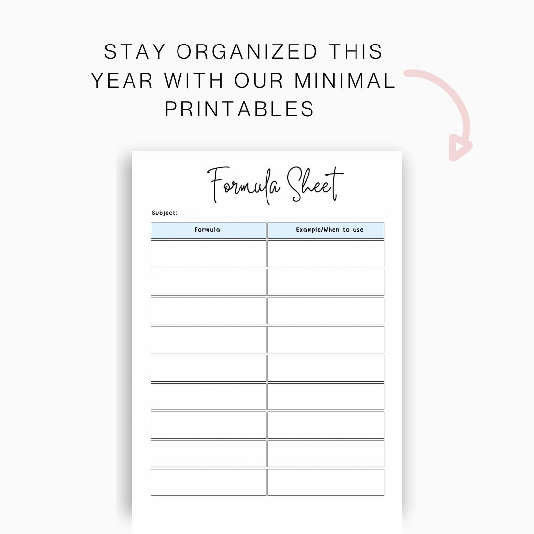 Formula Sheet, Printable Equation Sheet, Study Essential, Maths ...