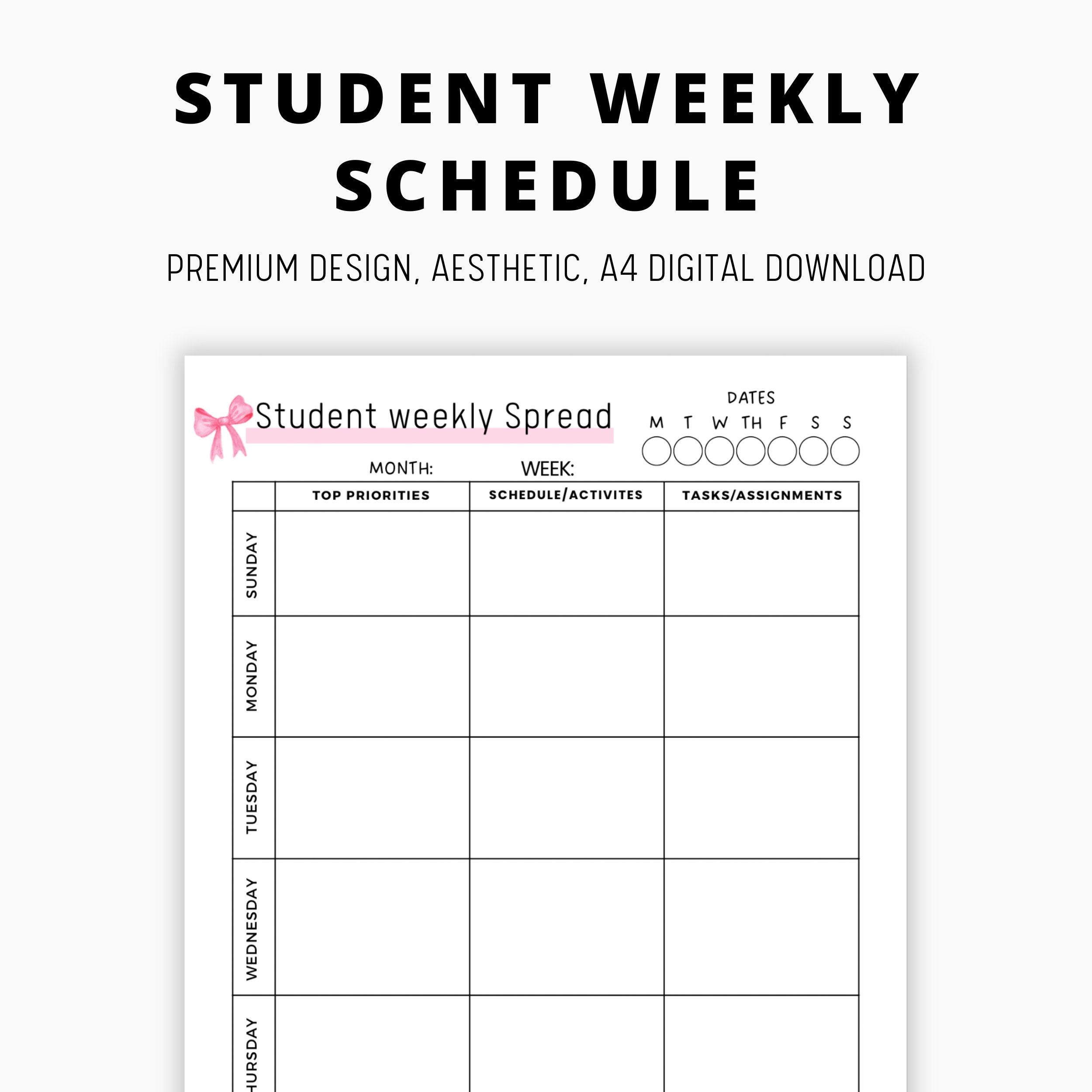 Student Weekly Spread, ADHD Student Planner, Weekly Planner, Weekly to ...
