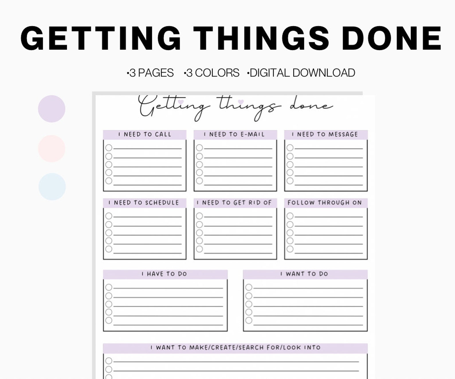 Getting Things Done Printable, Task Organizer, GTD Inbox, GTD Planner ...