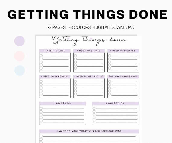 Getting Things Done Printable Task Organizer GTD Inbox GTD | Etsy