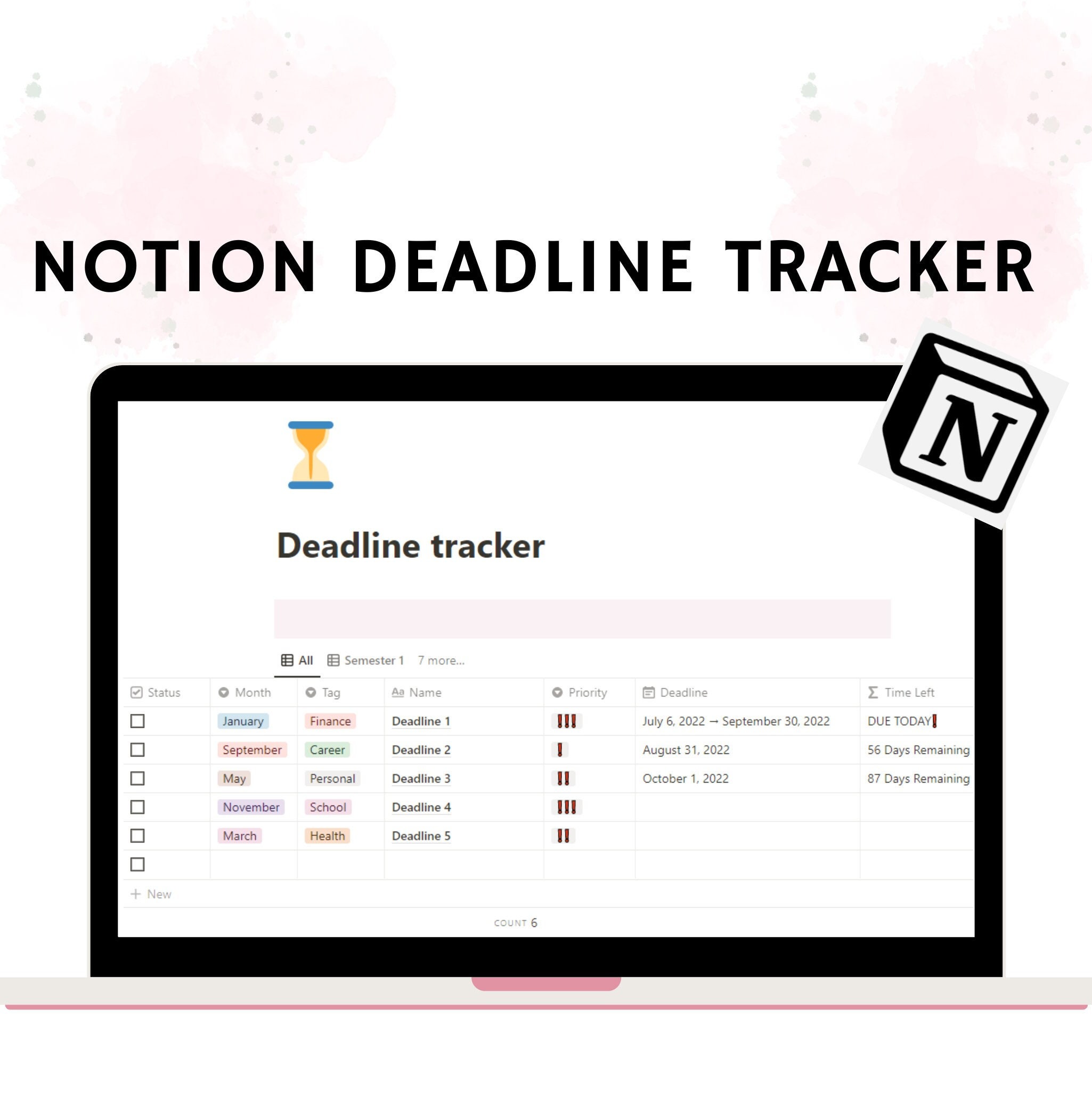 Notion Deadline Tracker Template, Digital Deadline Planner, School Deadline, Work Deadline ...