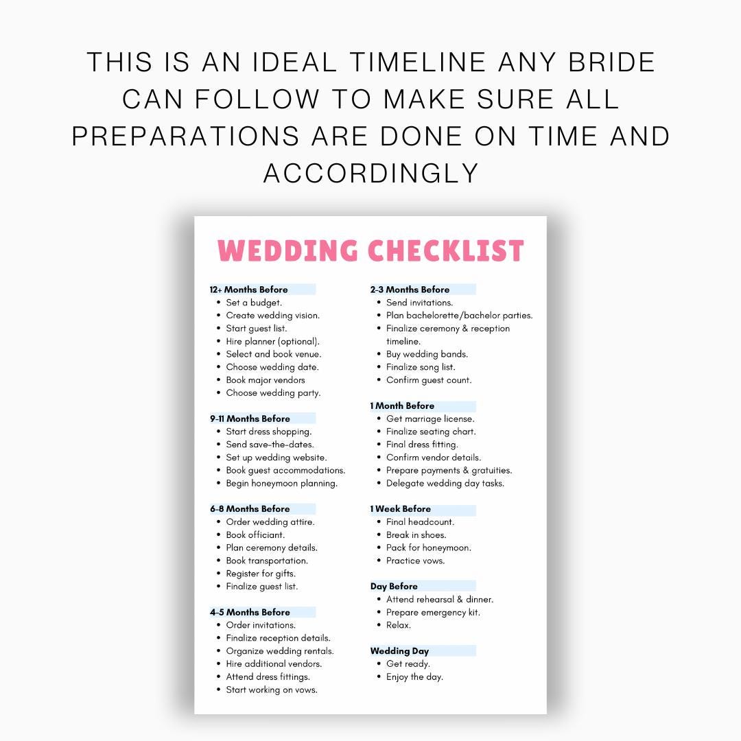 Wedding Planning Timeline Checklist, Wedding Planner Template, Wedding ...