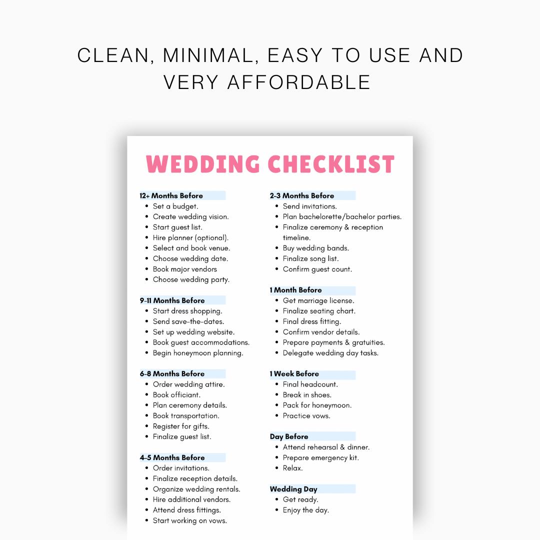 Wedding Planning Timeline Checklist, Wedding Planner Template, Wedding ...