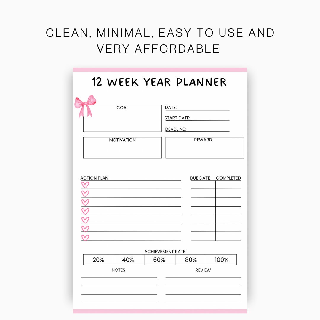 12 Week Year Planner, Goal Planner, Project Management System ...