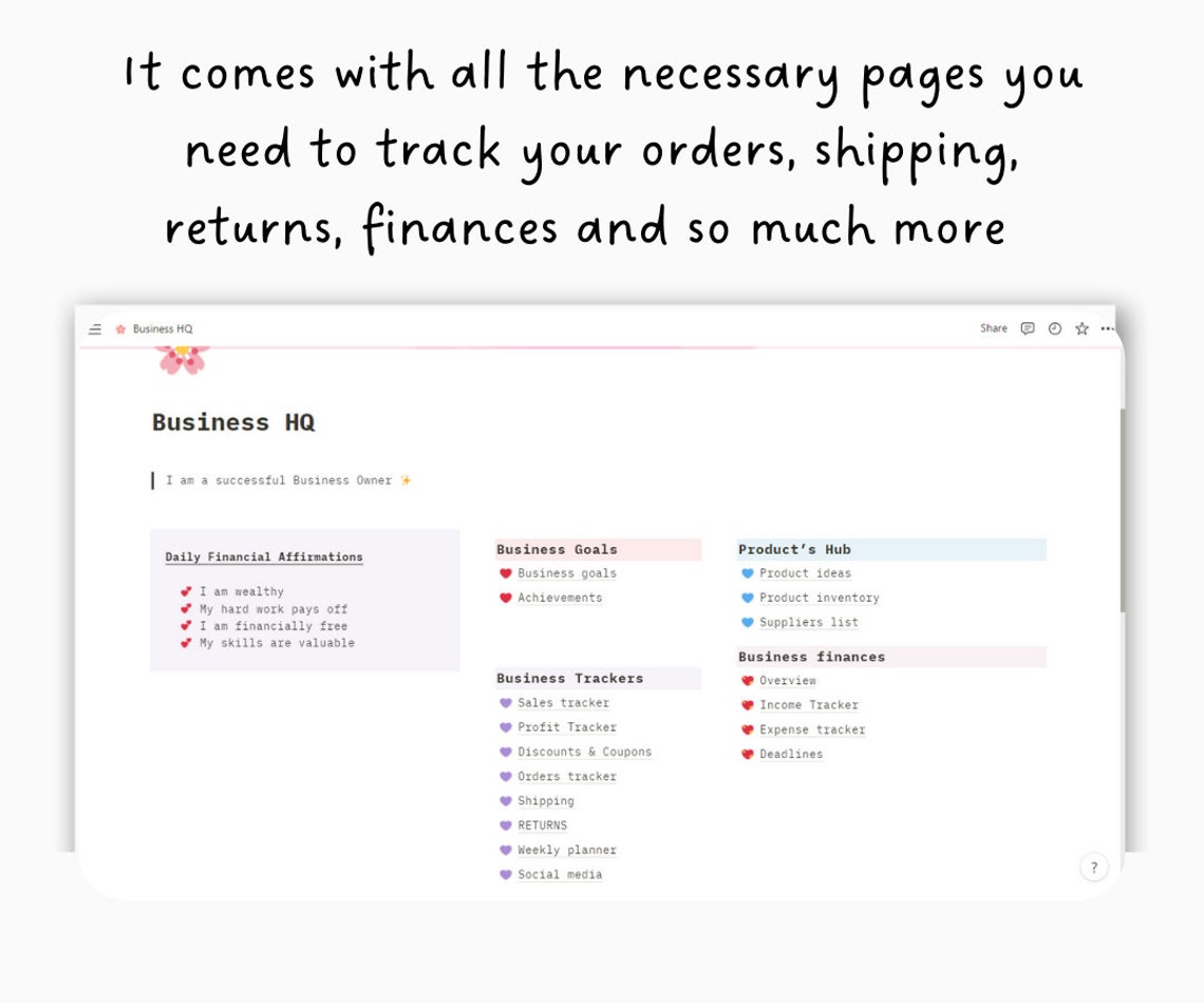 Notion Template Business Digital Business Planner Notion - Etsy